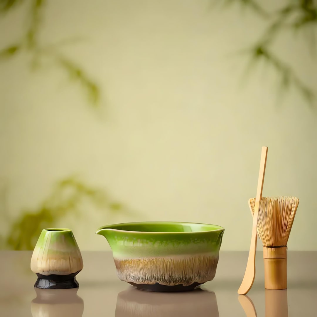Ceramic Matcha Bowl, Matcha Kit With Spout, Scoop, Whisk and Holder ...