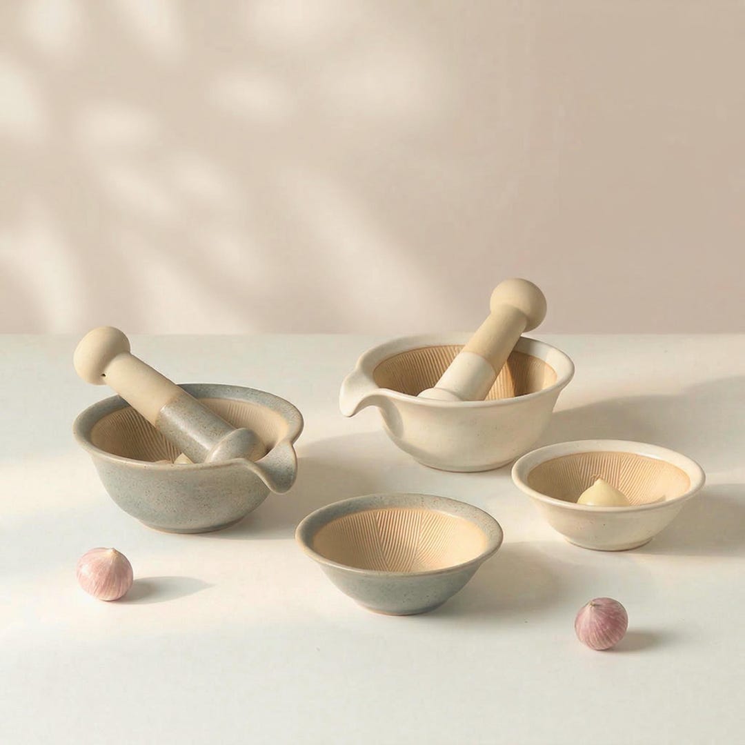 Mortar and Pestle Set: Japanese Suribachi, Ceramic Grinding Bowl, Herb ...