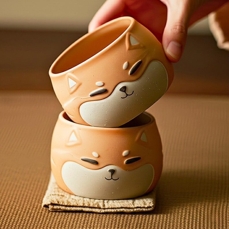 Shiba Inu Tea Cup – Handmade Japanese Style Ceramic Mug, 130ml Kawaii ...