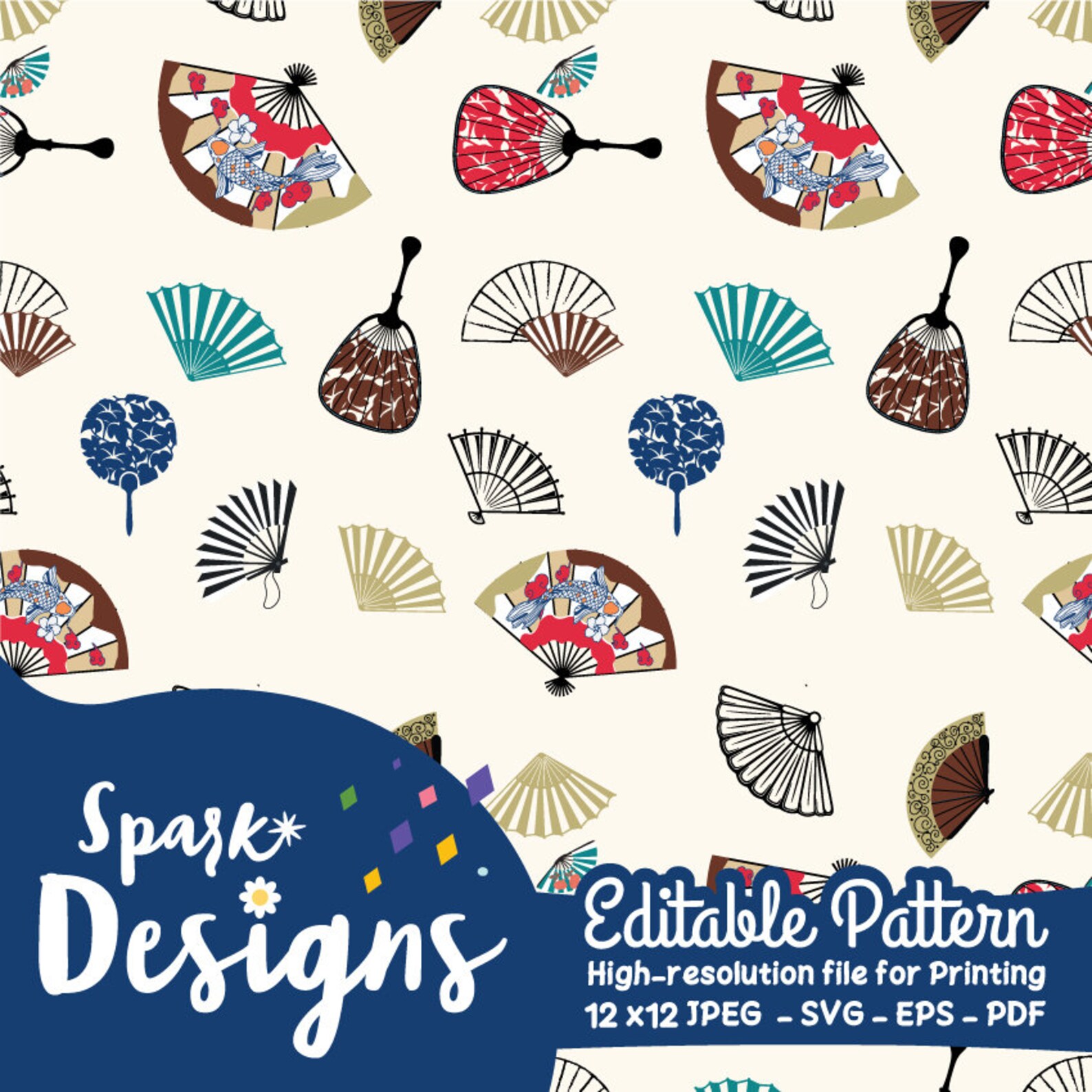 Chinese Fan, Decorative Folding Fans Seamless Pattern, Digital Pattern ...