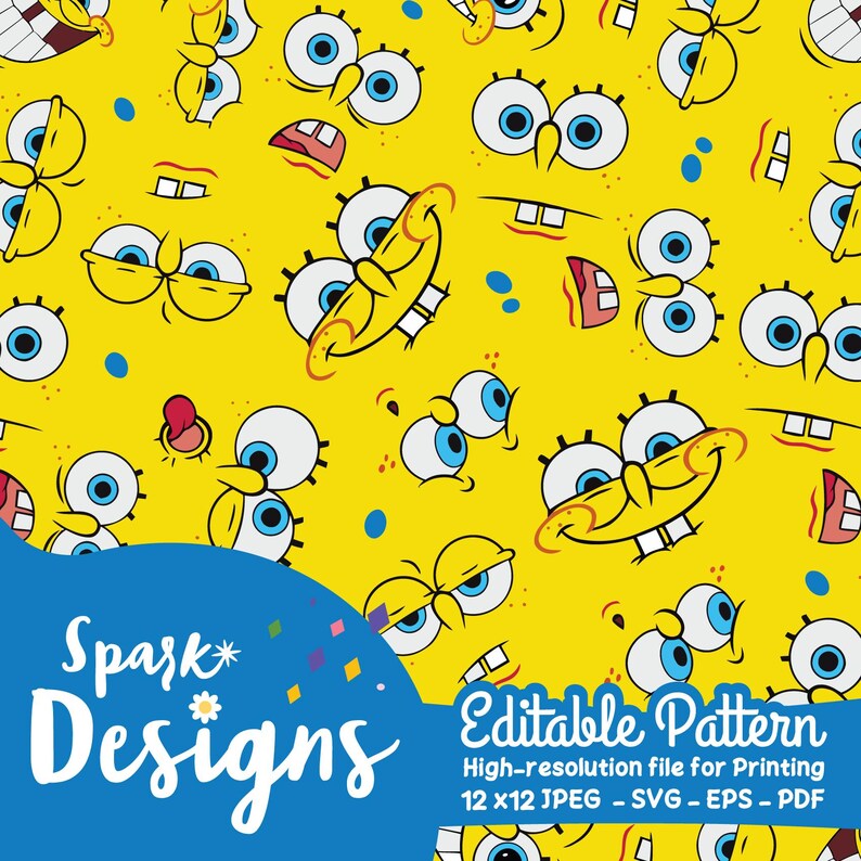 Sponge Cartoon Seamless Repeat Patterns for Fabric Sublimation ...