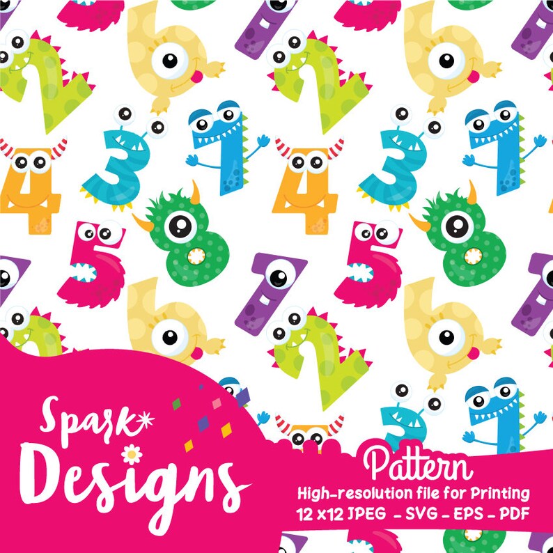 Cute Monster Alphabet and Set of Monster Numbers Seamless Repeat ...