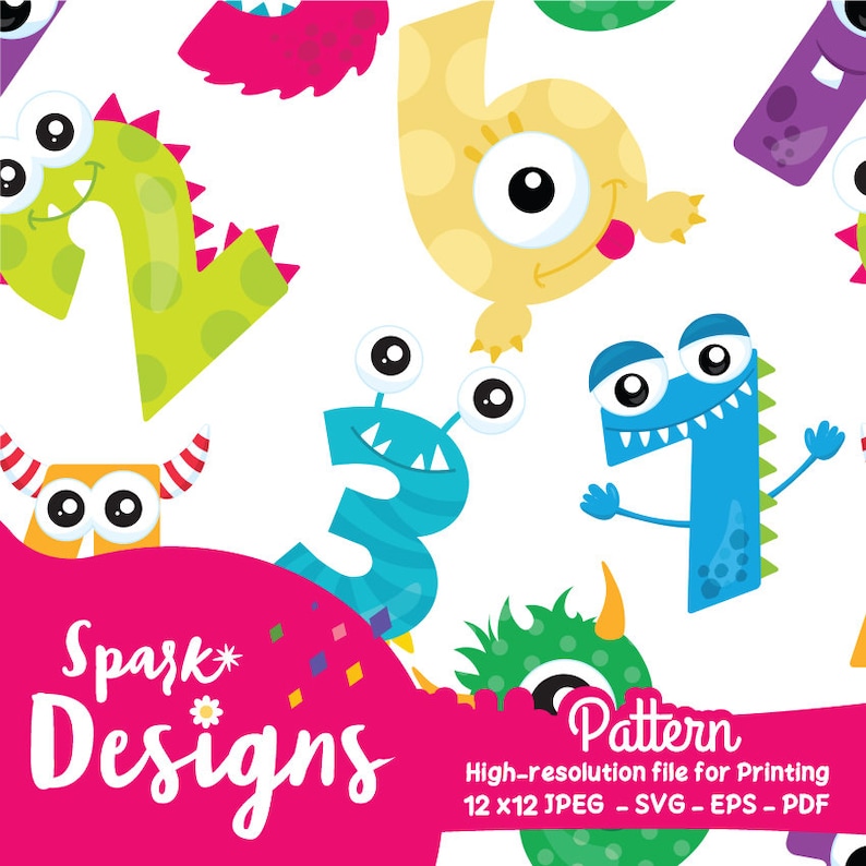 Cute Monster Alphabet and Set of Monster Numbers Seamless Repeat ...