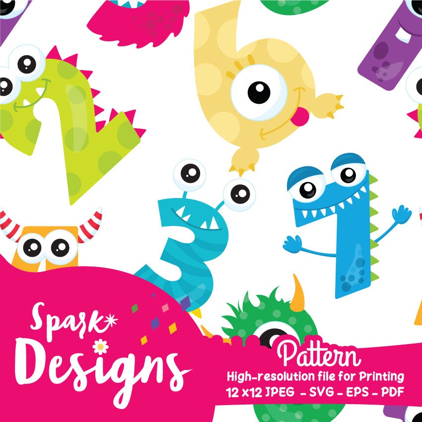 Cute Monster Alphabet and Set of Monster Numbers Seamless Repeat ...