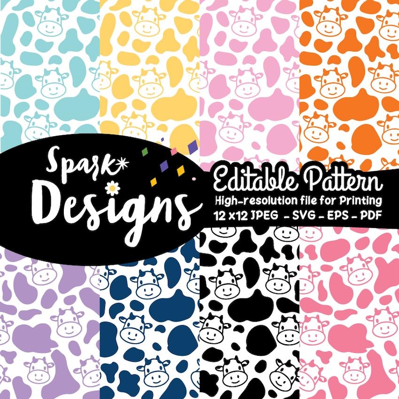 Colorful Cow Print Digital Paper: Seamless Animal Pattern (SVG, PDF ...