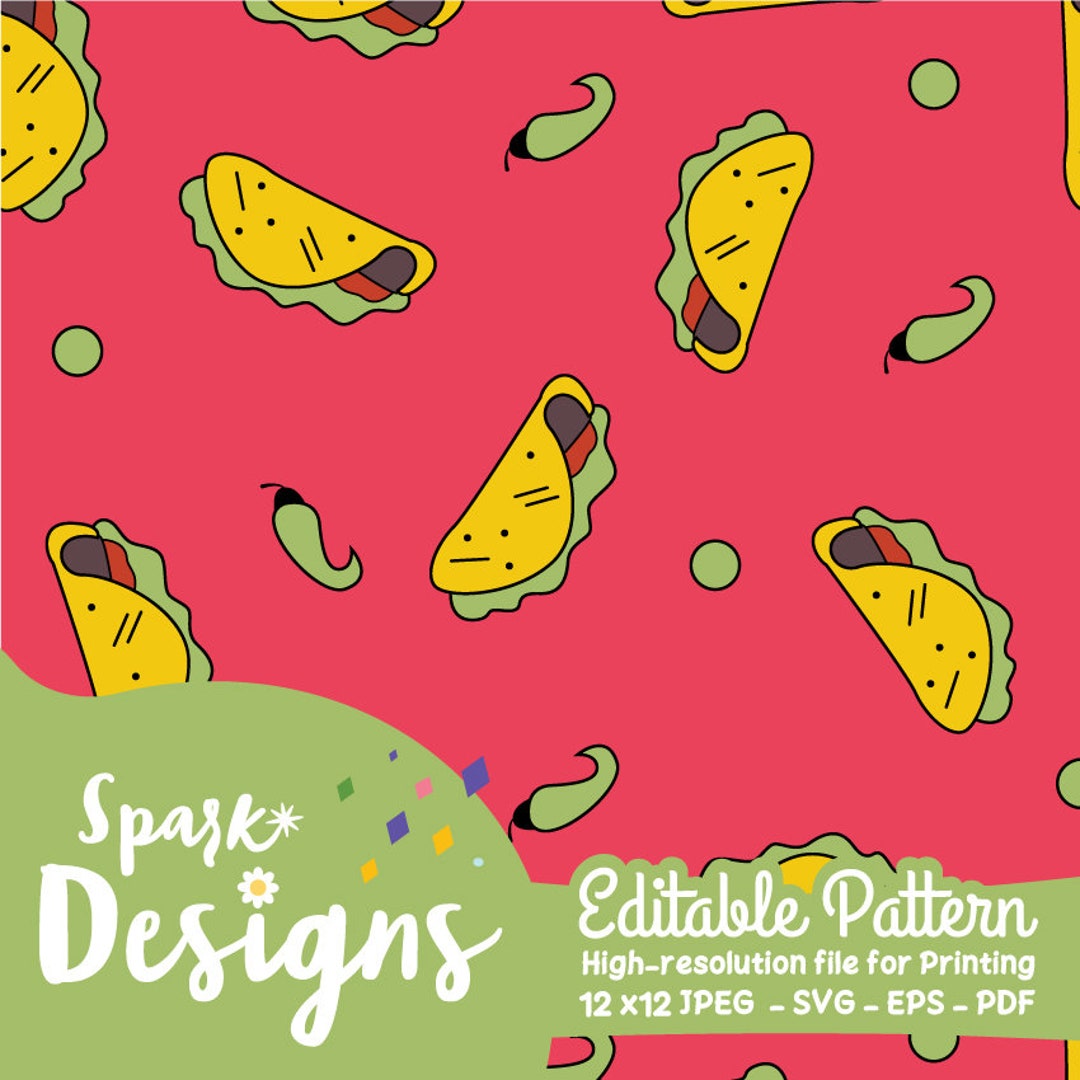 Cute Cartoon Tacos Seamless Pattern, Mexican Food Pattern Hot Taco for ...