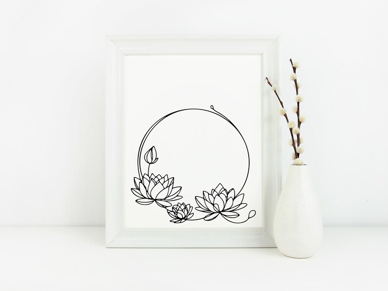 Hand-drawn Lotus Flowers Round Frames SVG & PNG Bundle | 7 Lotus ...