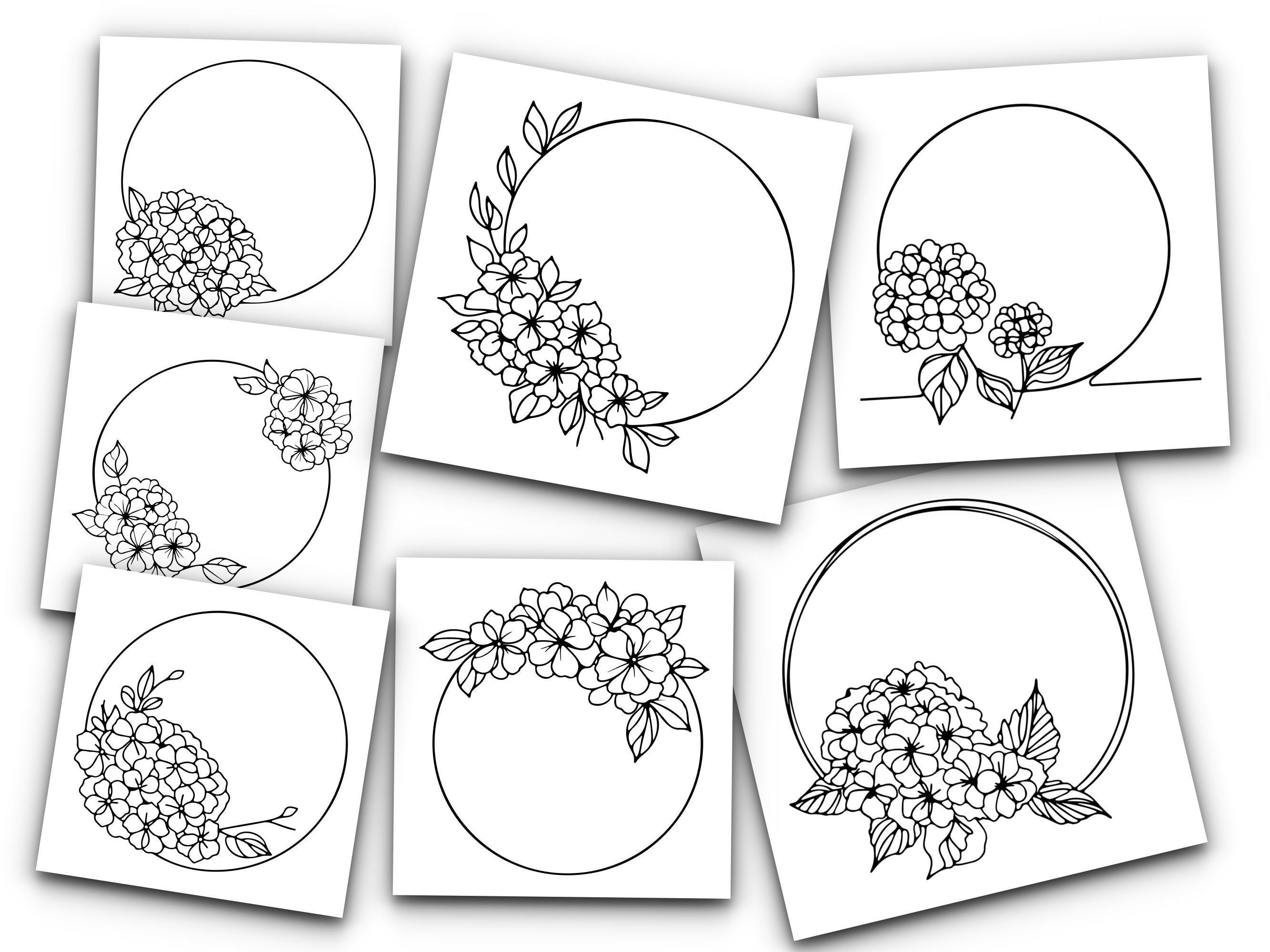 Hand-drawn Hydrangea Flowers Round Frames SVG & PNG Bundle | 7 ...