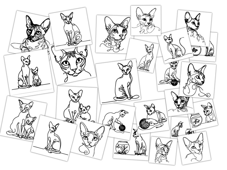 25 Cornish Rex Cats SVG & PNG Bundle Minimalist Lineart Drawing , Cats ...