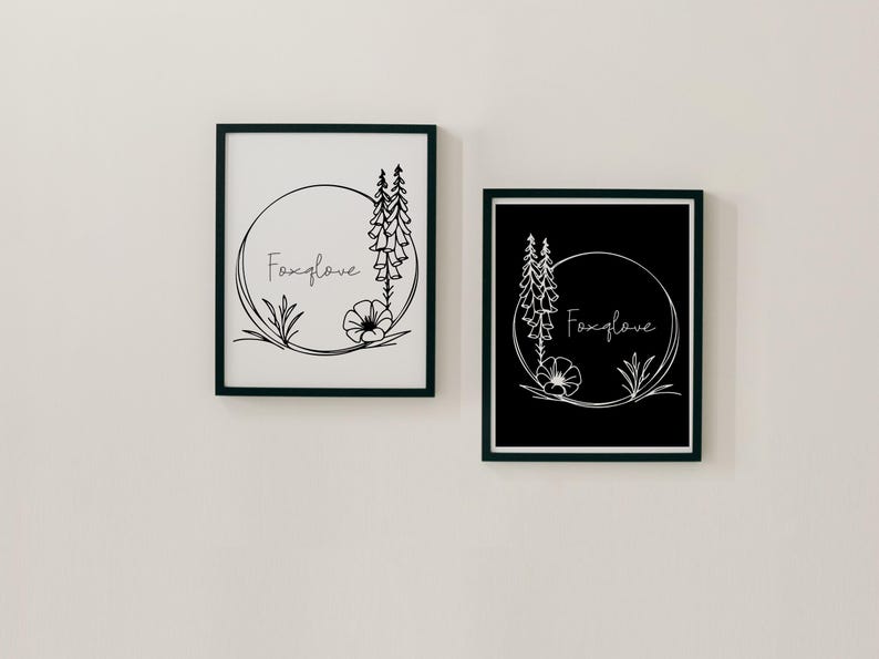 Foxglove Flowers Round Frame SVG & PNG Bundle | 7 Foxgloves Minimalist ...