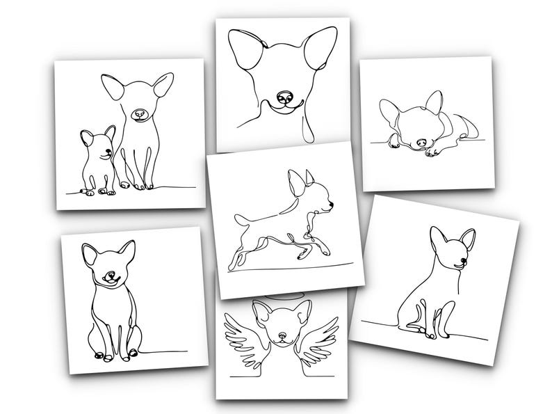 Faceless Chihuahua SVG & PNG Bundle – 7 Minimalist Chihuahua Dog Line ...