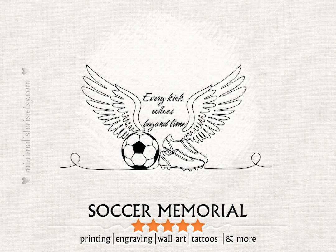 Angel Wings Soccer Player Memorial - Minimalist Line Art SVG & PNG ...