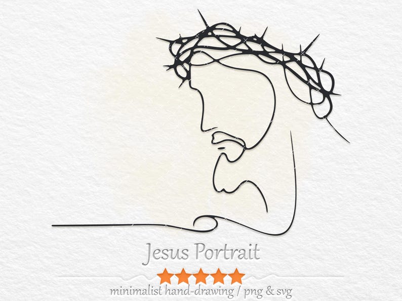 Jesus Profile Portrait Drawing SVG & PNG – Minimalist Christian Line ...