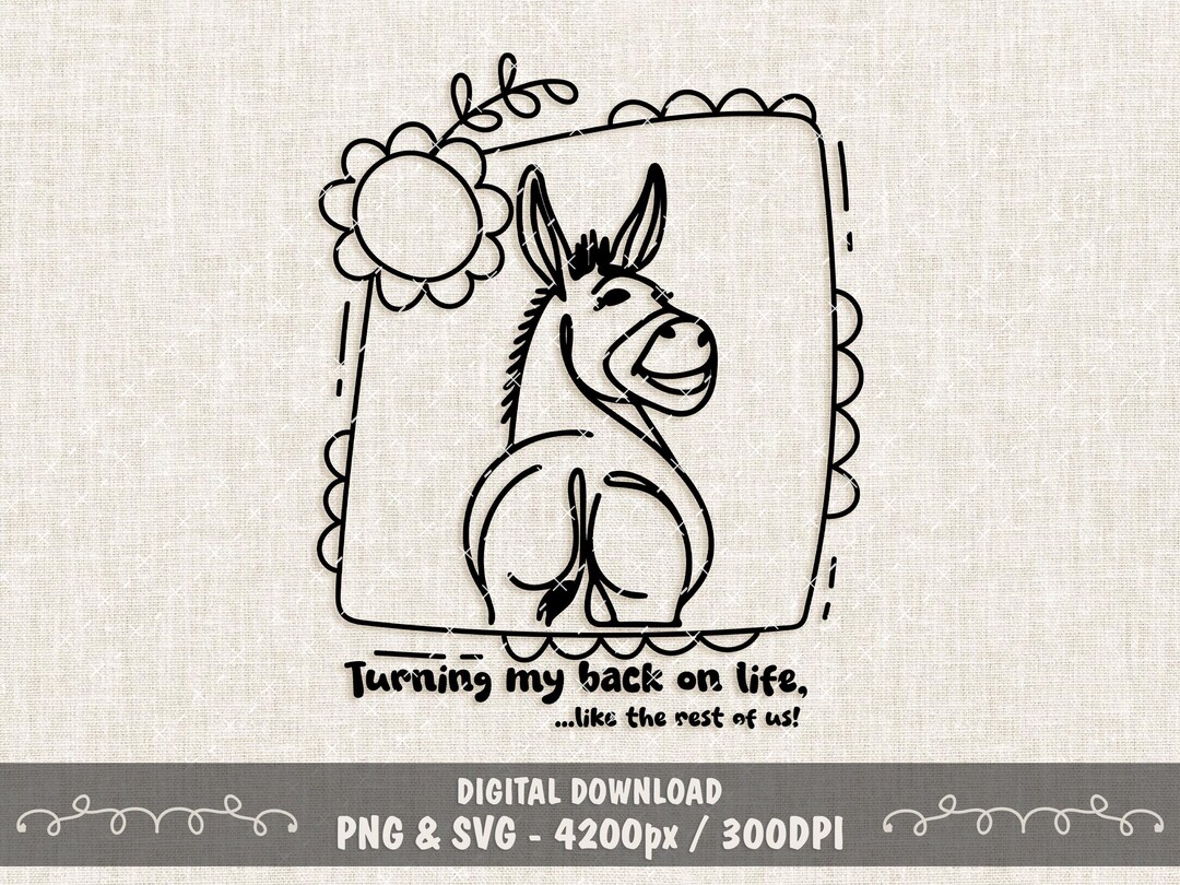 Donkey From Behind SVG & PNG Digital Print – Funy Farm Animal Line Art ...