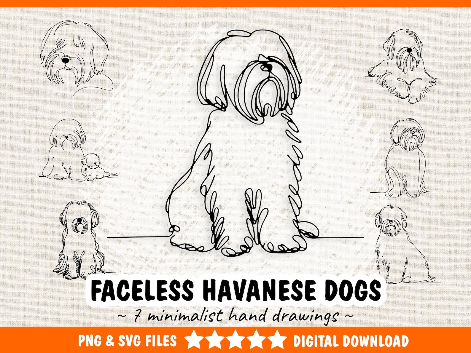 Faceless Havanese Dogs SVG & PNG Bundle – 7 Minimalist Havanese Dog ...