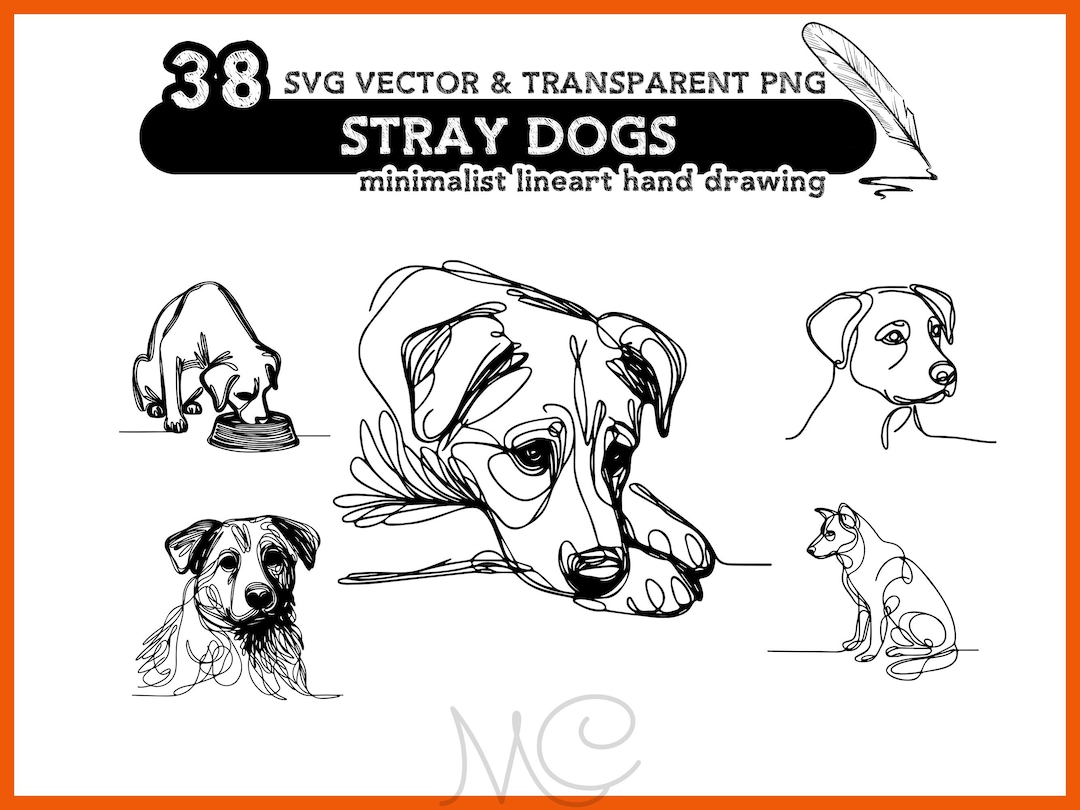 38 Stray Dogs SVG & PNG Bundle Minimalist Lineart Drawing , Dog Png ...