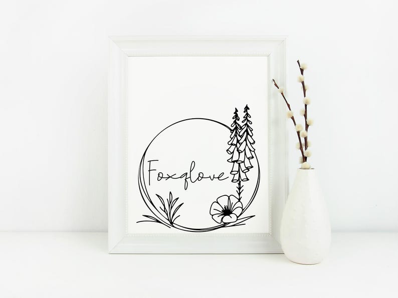 Foxglove Flowers Round Frame SVG & PNG Bundle | 7 Foxgloves Minimalist ...