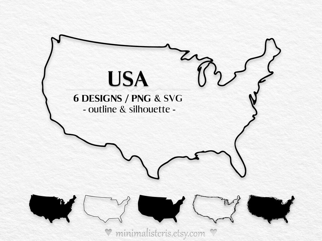USA Map Outline SVG & PNG Bundle – Minimalist Map of United States ...