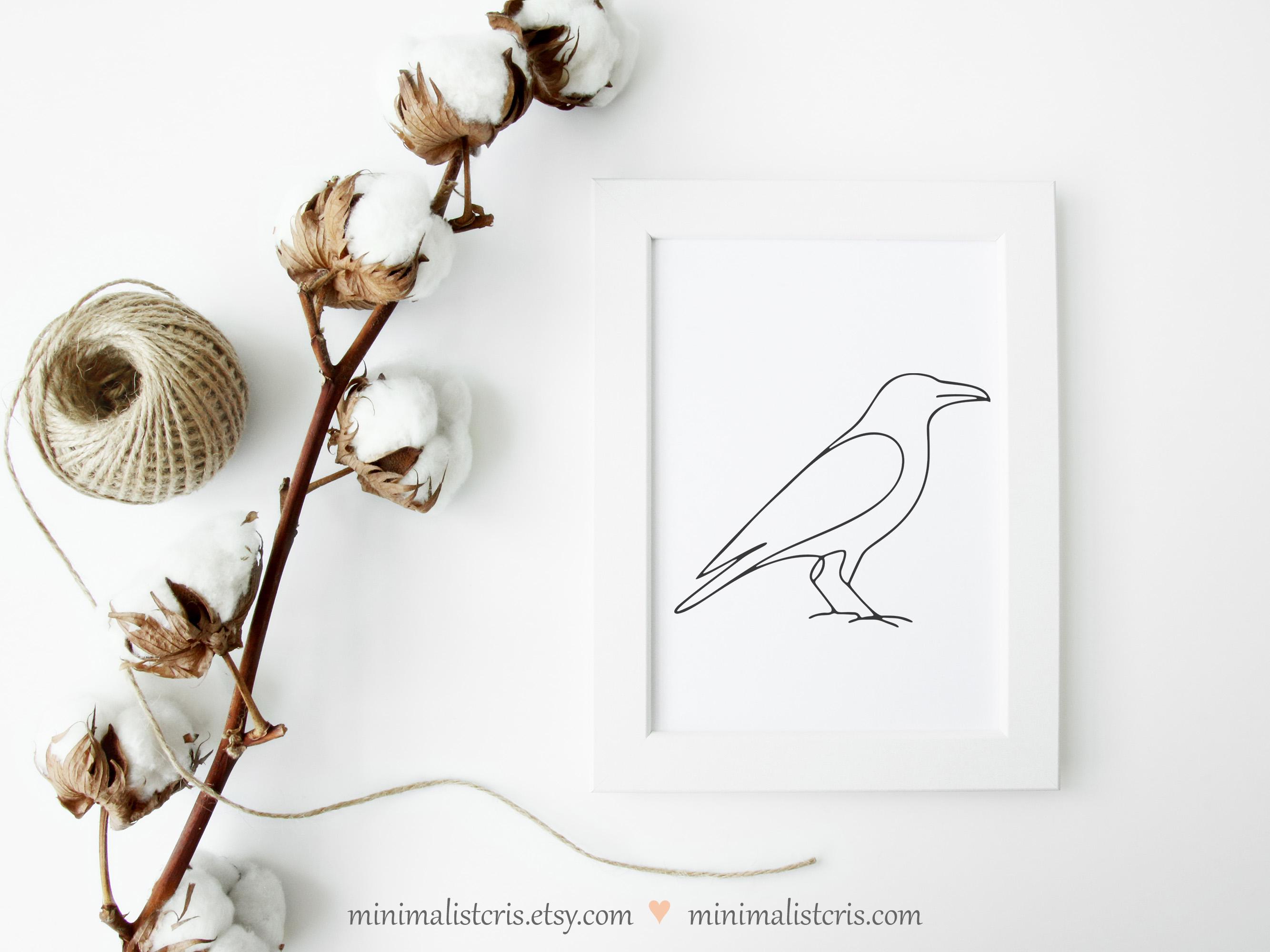 Raven SVG – Minimalist Raven Line Art Outline Drawings, Digital ...