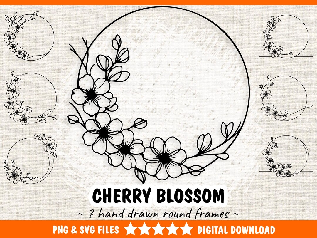Cherry Blossom Round Frame SVG & PNG Bundle | 7 Floral Circle Frames ...