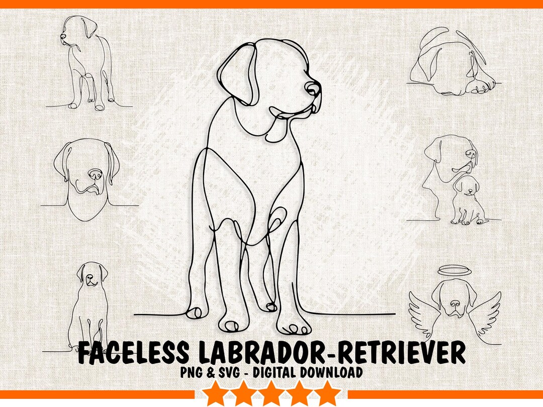 Faceless Labrador Retriever Dog Bundle PNG & SVG – 7 Minimalist Line ...