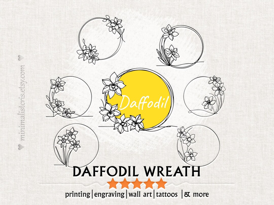 Daffodil Wreath - Minimalist Hand Drawn Daffodil Flowers Round Frames ...