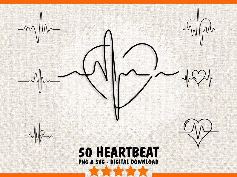 Minimalist Heartbeat Line Art SVG PNG Bundle (digital Download) - Etsy
