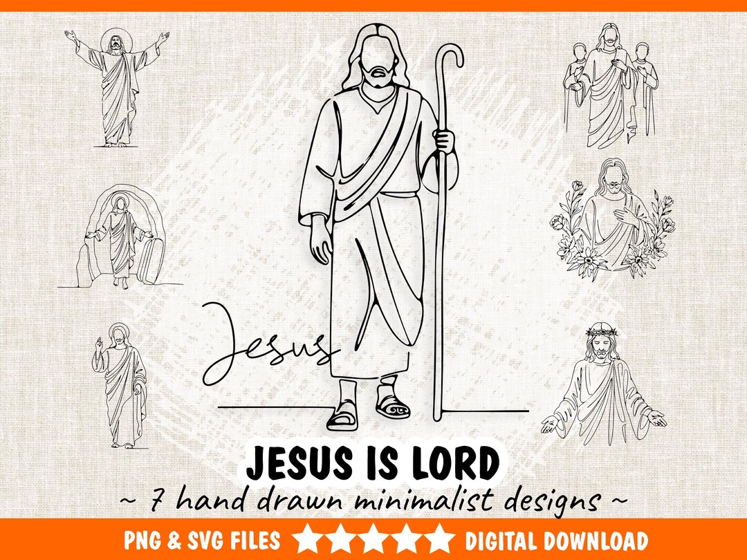 Hand Drawn Jesus Christ Designs SVG & PNG Bundle – 7 Minimalist Jesus ...