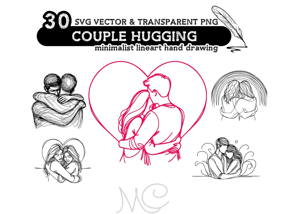 30 Hugging Couple SVG & PNG Bundle Minimalist Lineart Drawing , Lgbtq Svg Bundle, Svg Love ...
