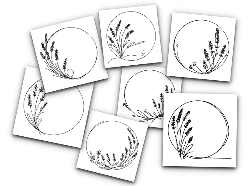 Hand-drawn Lavender Flowers Round Frames SVG & PNG Bundle | 7 Lavender ...