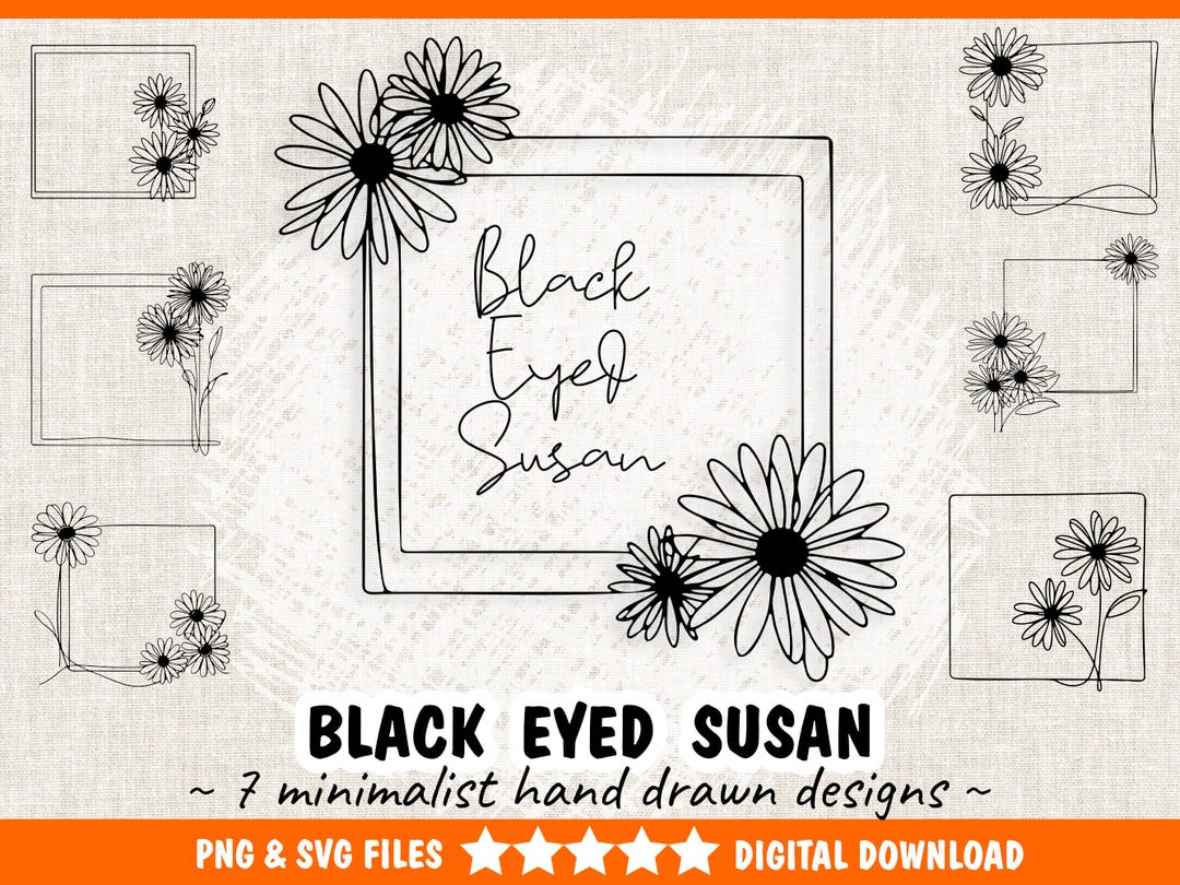 Black Eyed Susan Wreath Square Frame SVG & PNG Bundle: Minimalist ...