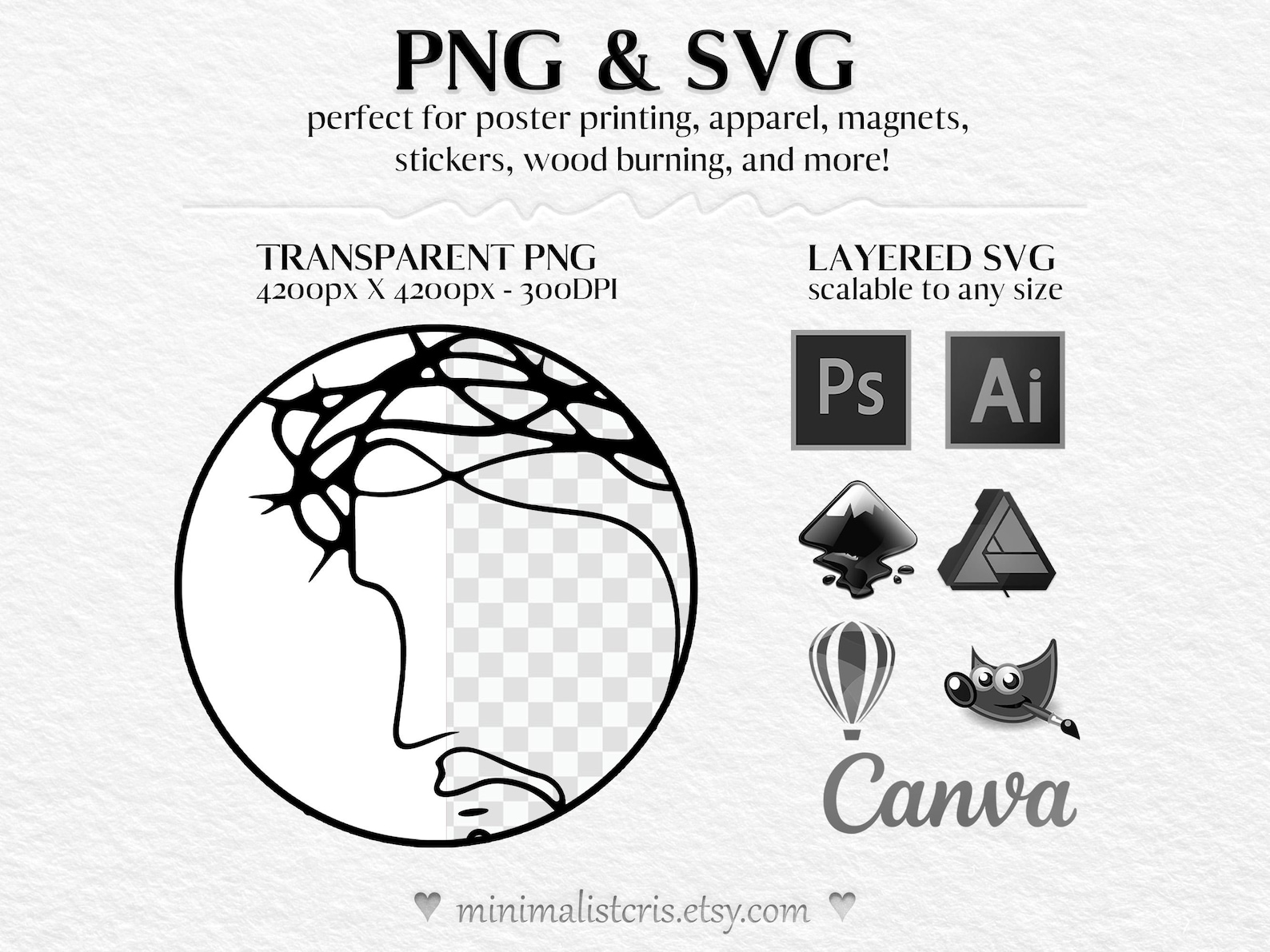 Jesus Profile Portrait Drawing SVG & PNG – Minimalist Christian Line ...