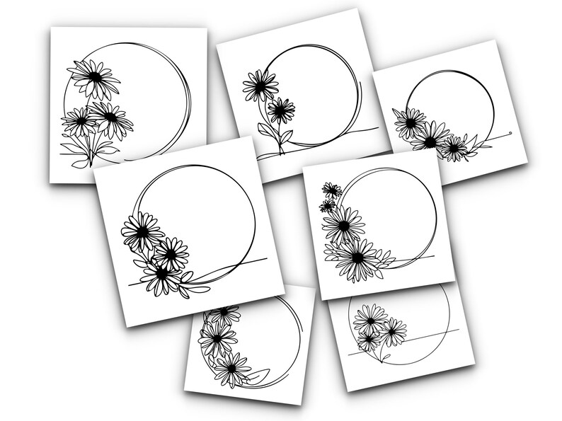 Black Eyed Susan Round Frame SVG & PNG Bundle | 7 Floral Circle Frame ...