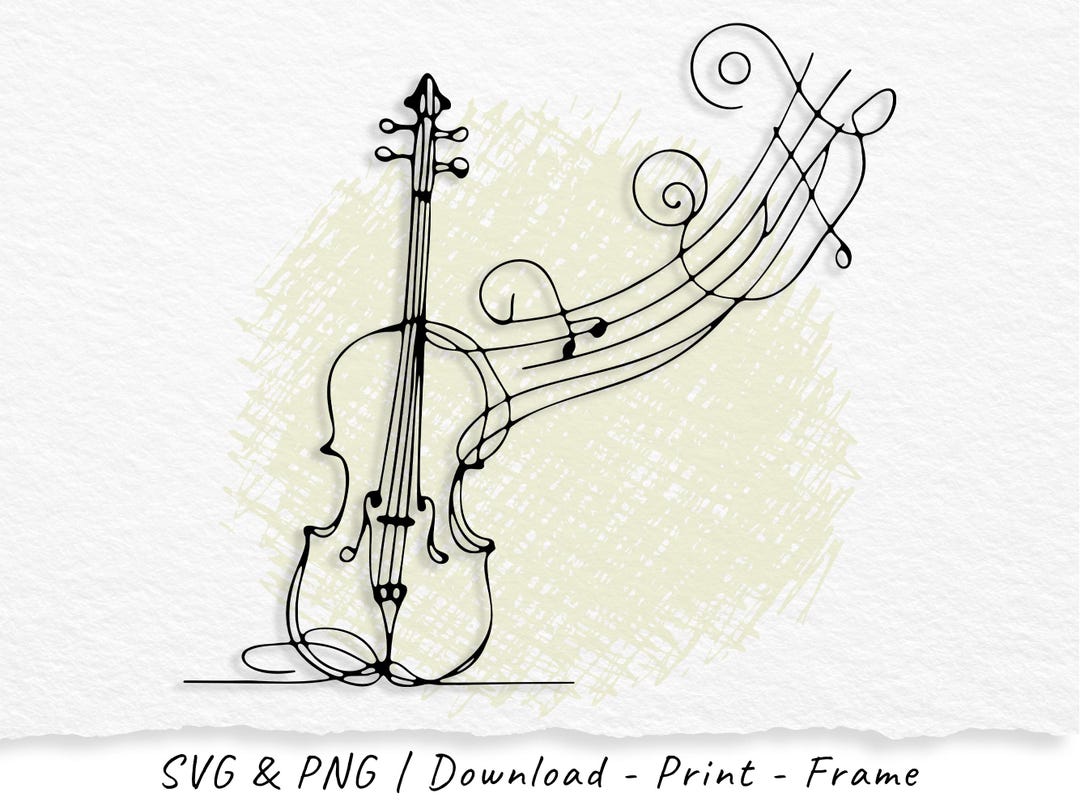 Cello Line Art Print With Music Notes – Minimalist Black and White ...