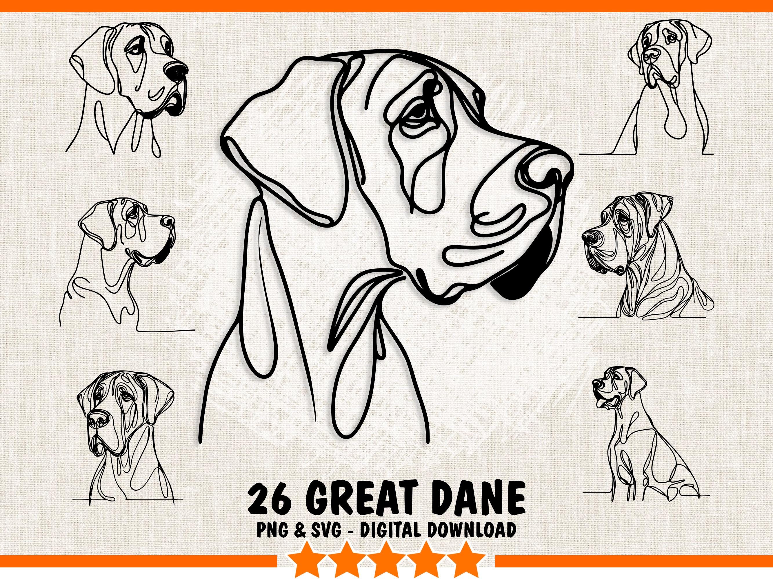 Great Dane Portrait Drawings SVG & PNG Bundle - 26 Minimalist Lineart ...