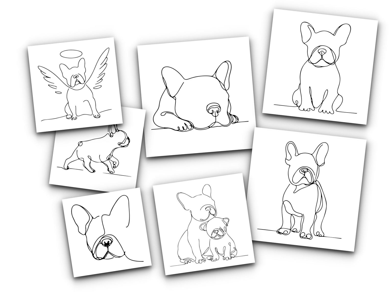 Faceless French Bulldogs Dogs SVG & PNG Bundle – 7 Minimalist French ...