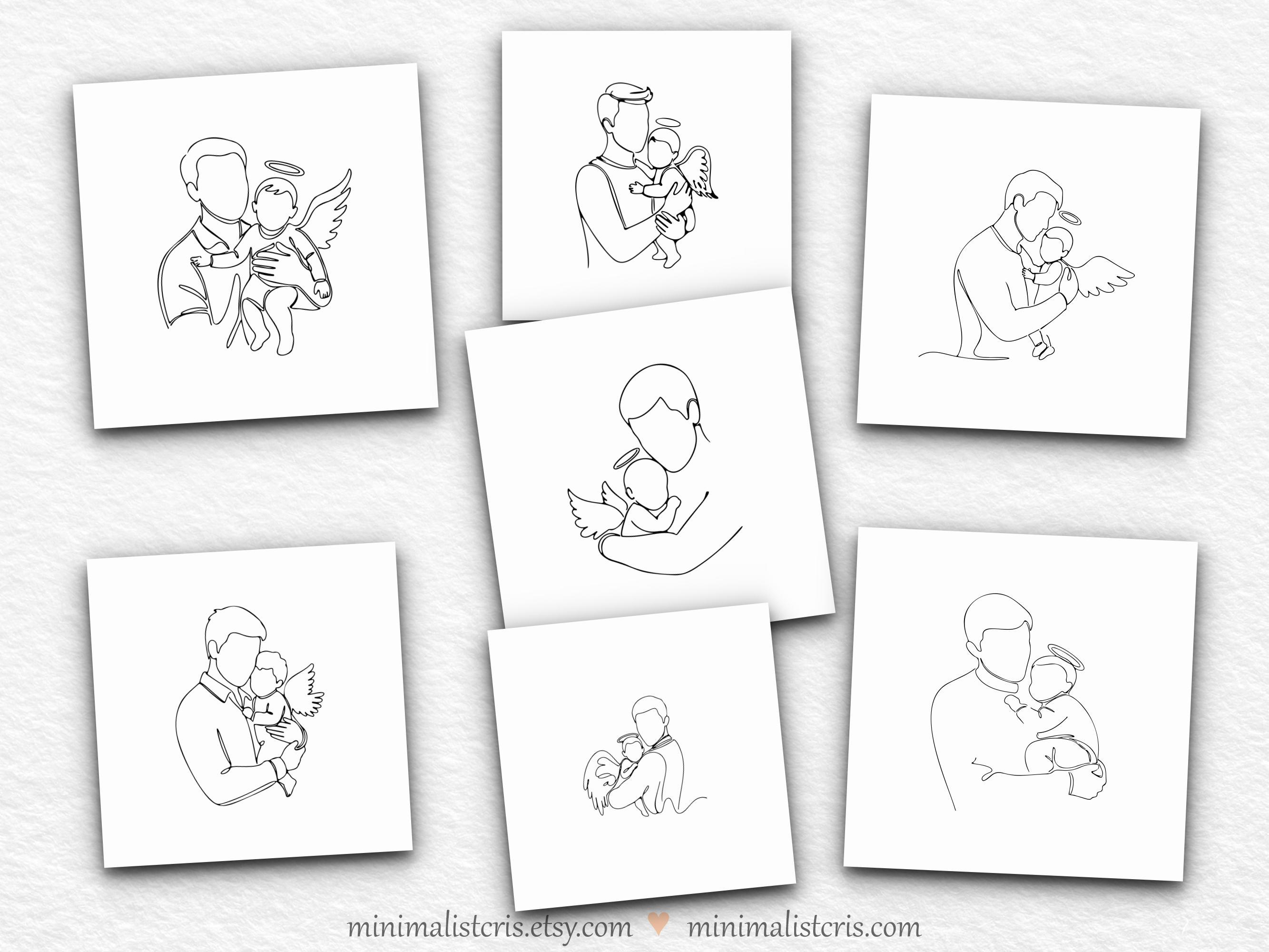 Father Holding Baby Angel SVG & PNG – 7 Minimalist Line Art Drawings ...