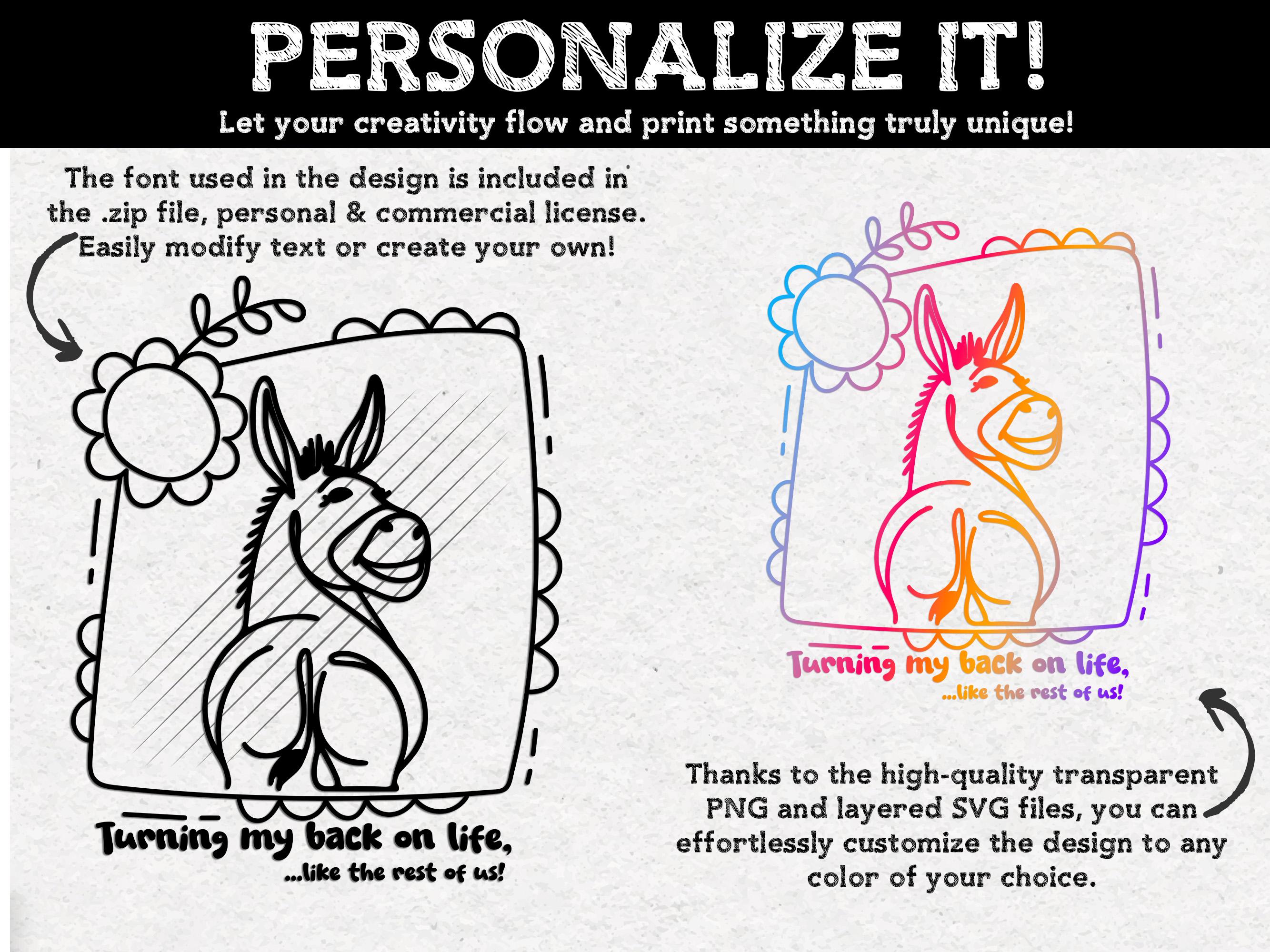 Donkey From Behind SVG & PNG Digital Print – Funy Farm Animal Line Art ...