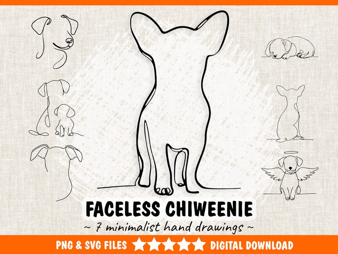Chiweenie Dogs SVG & PNG Bundle – 7 Minimalist Outline Hand-drawn ...