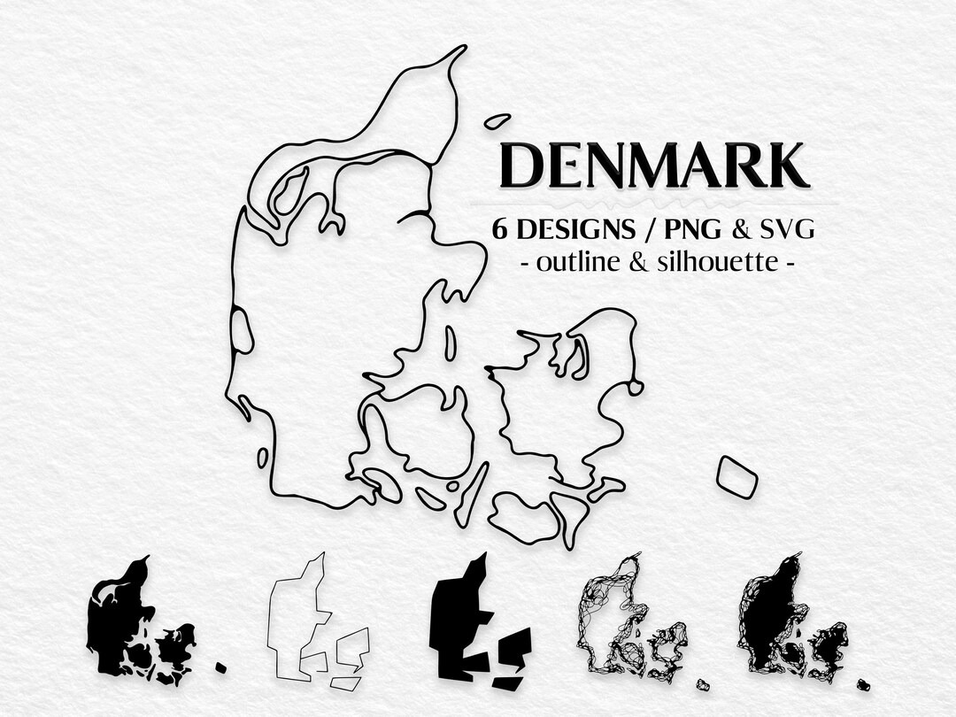 Denmark Outline SVG & PNG Bundle – Minimalist Denmark Map Drawings ...
