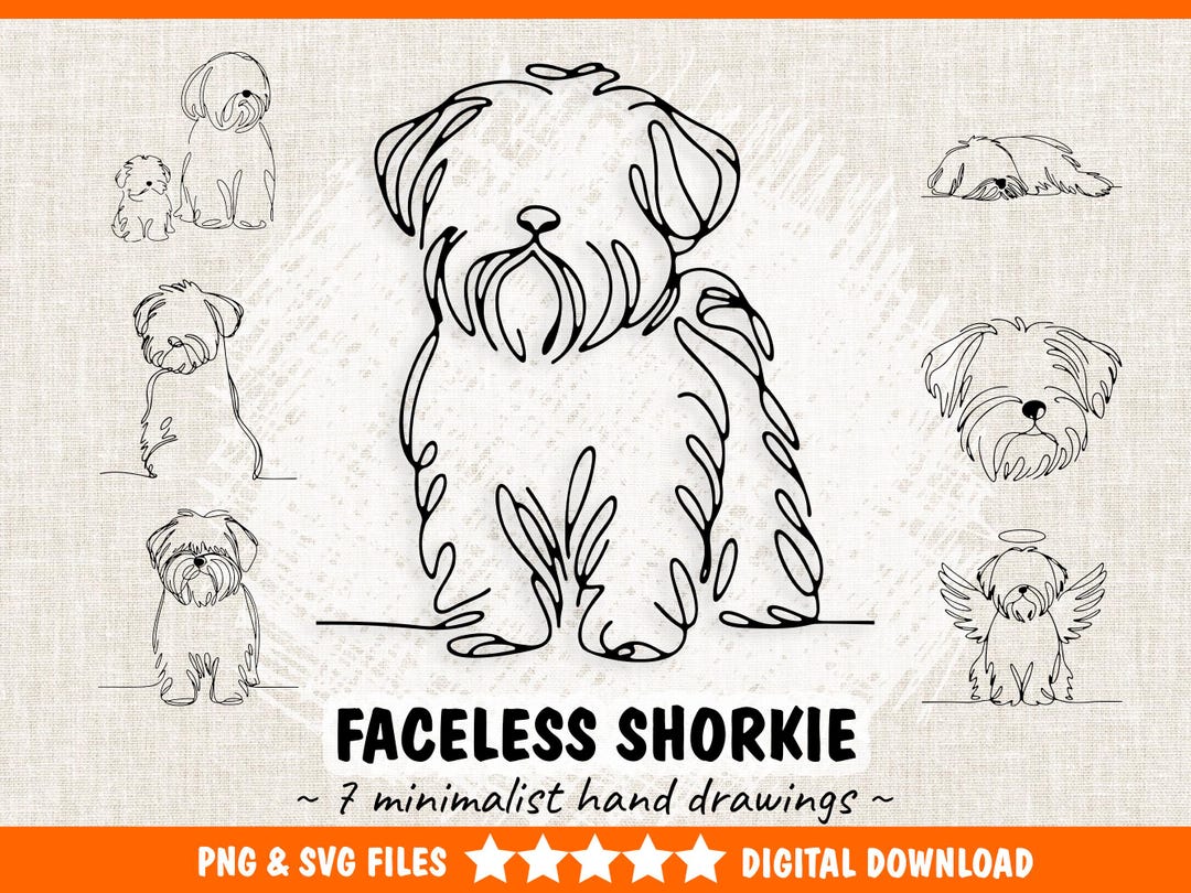 Shorkie Dog SVG & PNG Bundle – 7 Shorkie Dog Minimalist Hand Drawn Line ...