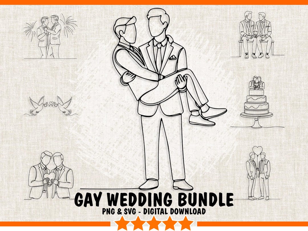 Gay Wedding SVG & PNG Bundle | 40 Groom and Groom Minimalist Line-art ...