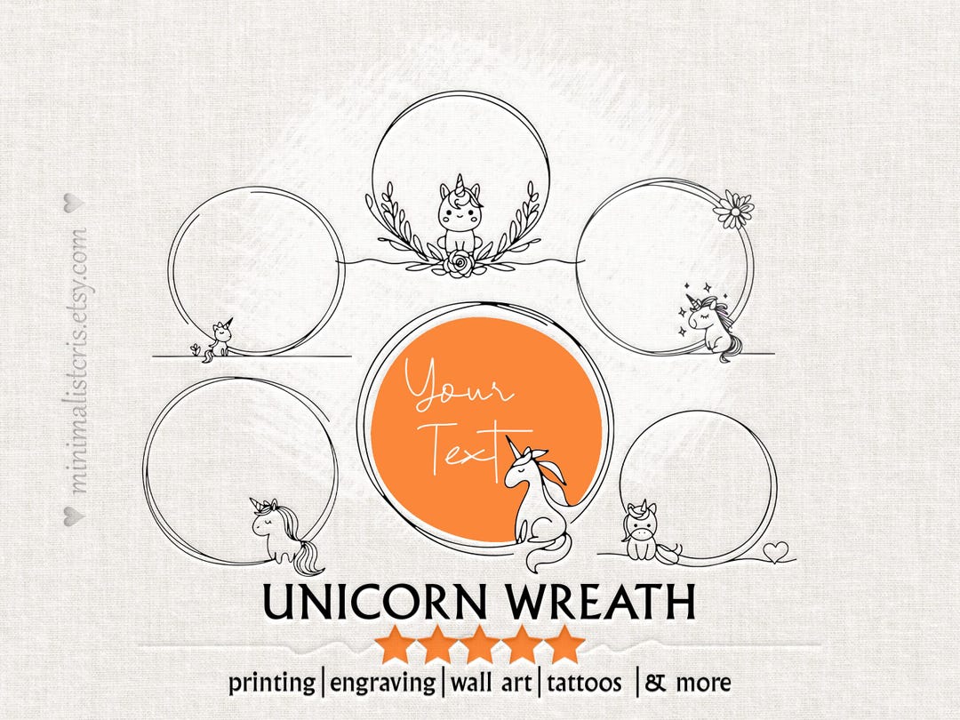 Unicorn Wreath SVG Bundle (6 Designs) PNG PSD - Girls Unicorns Round ...