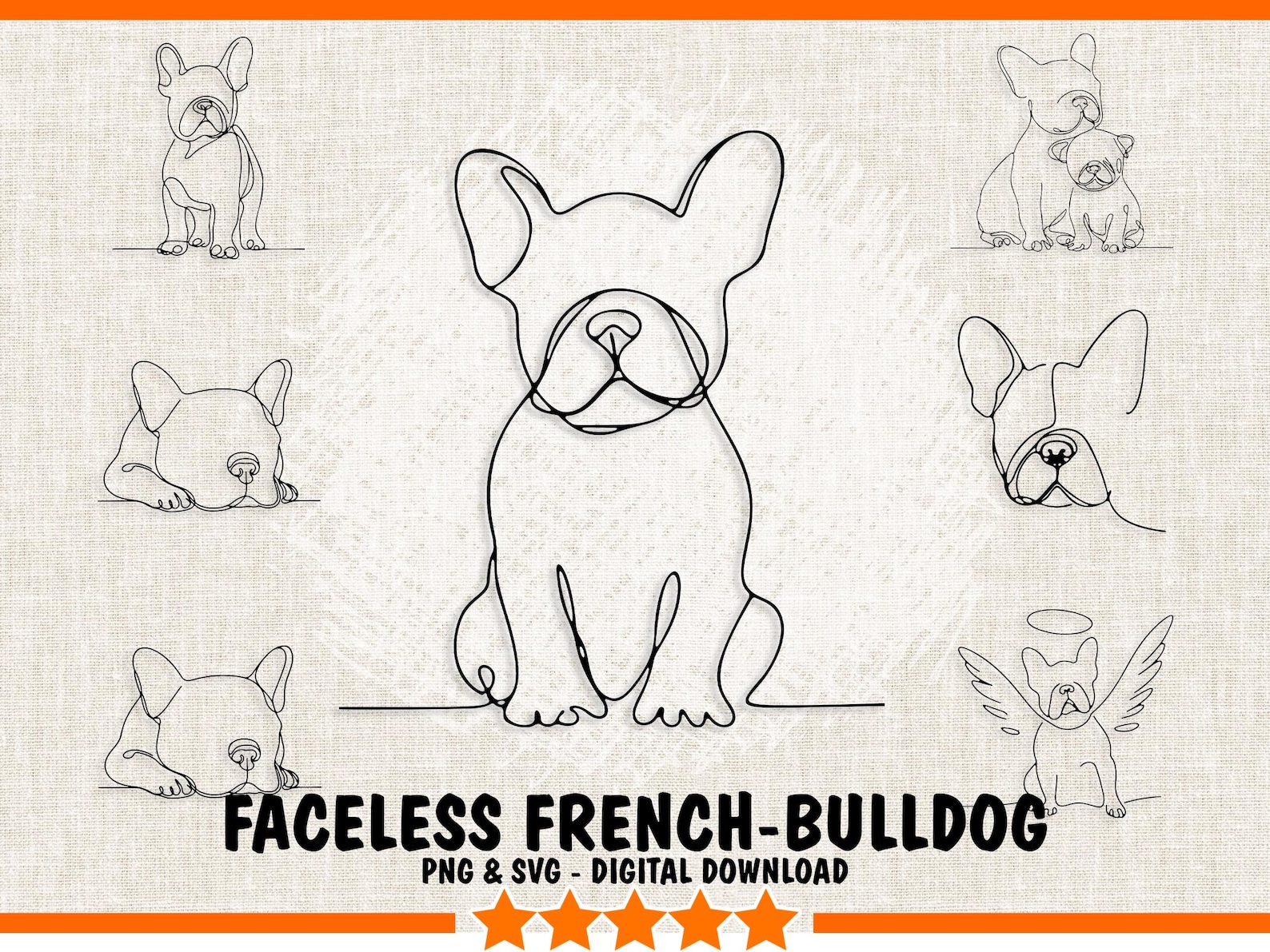 Faceless French Bulldogs Dogs SVG & PNG Bundle – 7 Minimalist French ...