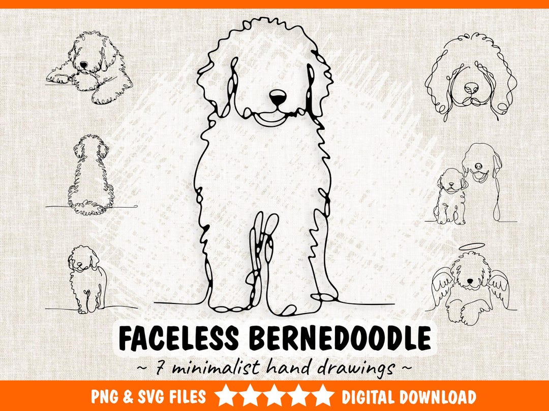 Bernedoodle Dog – 7 Minimalist Line Art Designs Bundle, SVG & PNG ...