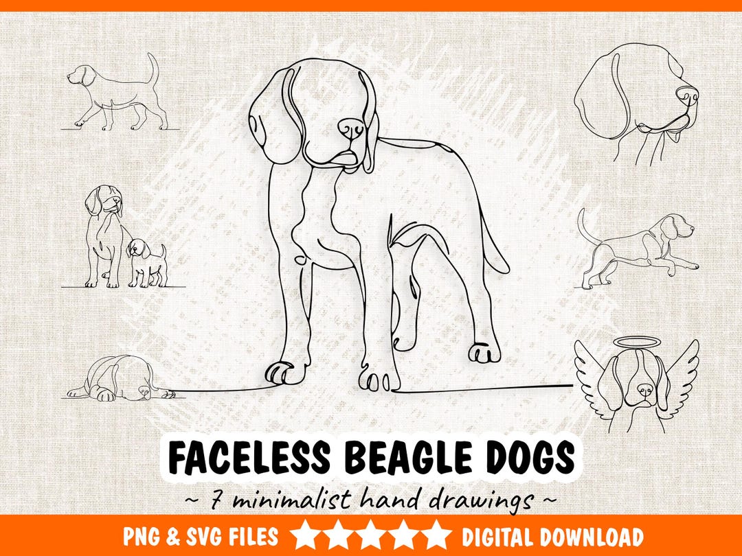 Faceless Beagle Dogs SVG & PNG Bundle – 7 Minimalist Beagle Dog Line ...