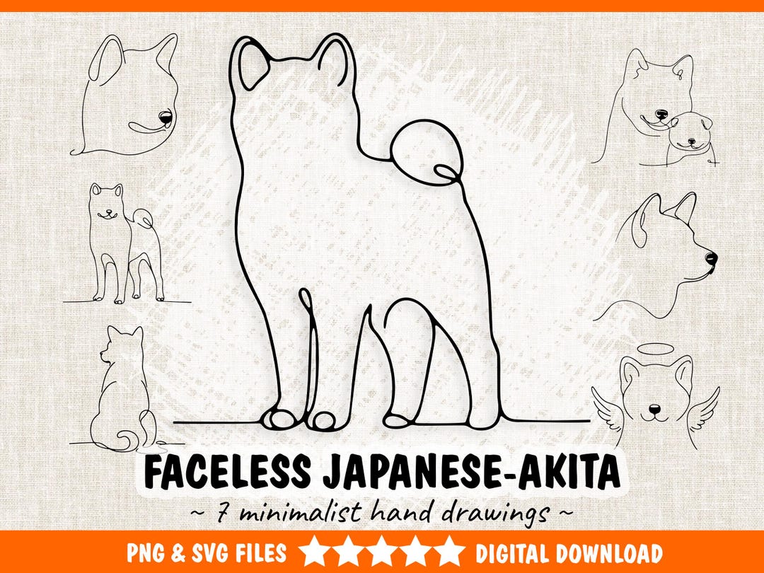 Japanese Akita SVG & PNG Bundle – 7 Akita Inu Minimalist Outline Hand ...