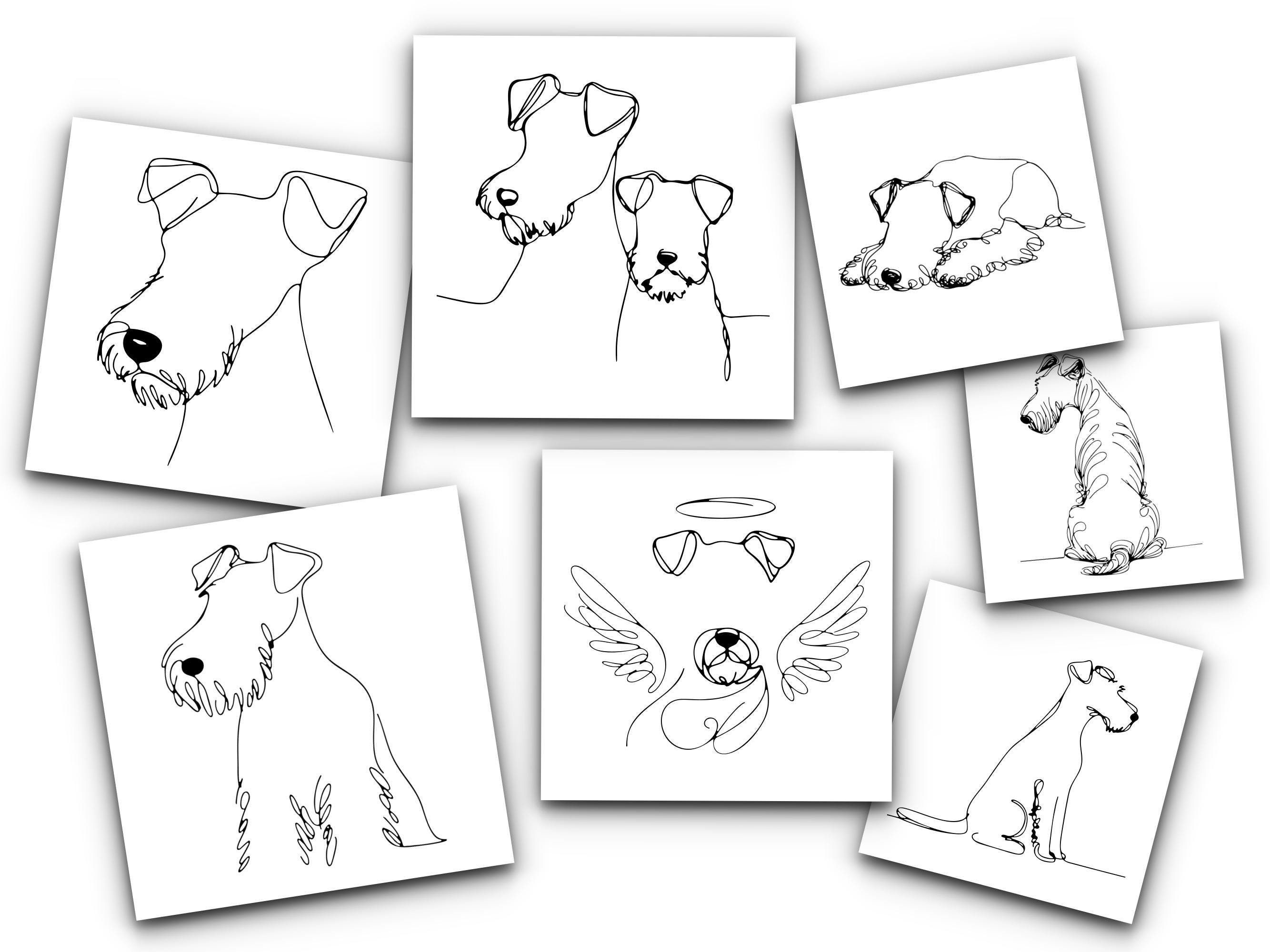 Fox Terrier Dog SVG & PNG Bundle – 7 Minimalist Outline Hand Drawn ...
