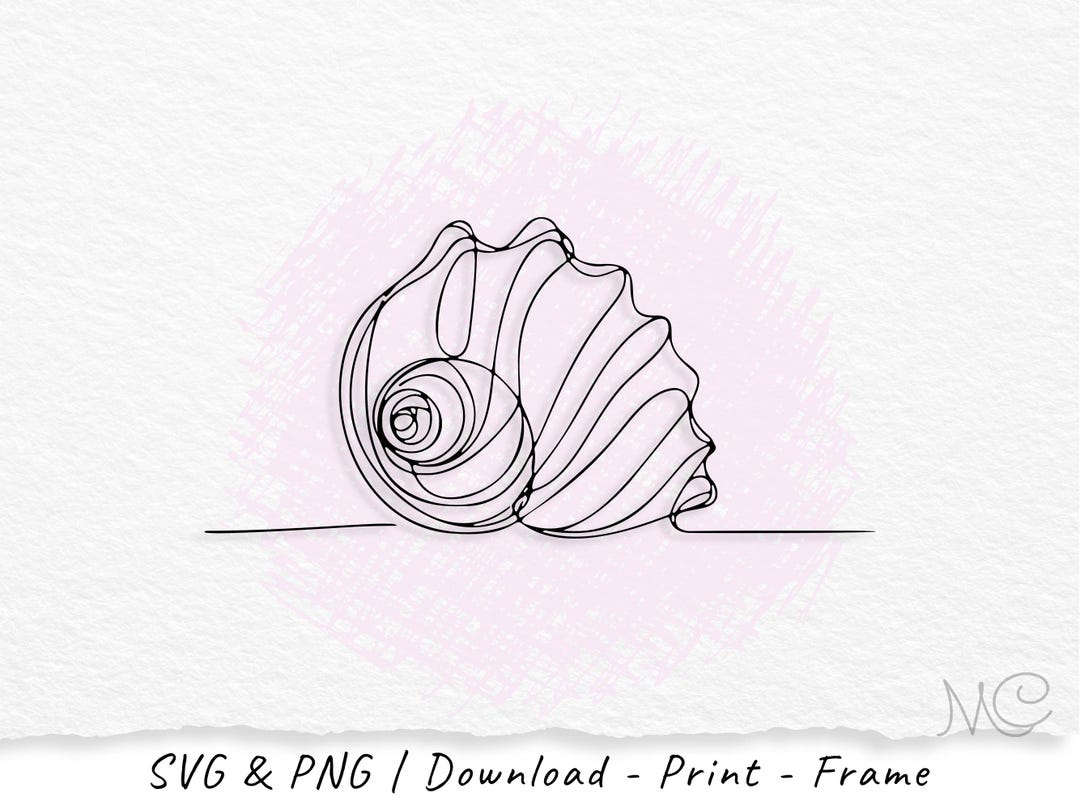 Seashell Line Drawing – Minimalist Beach Art – PNG & SVG Digital Print ...
