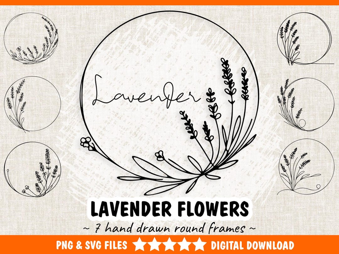 Hand-drawn Lavender Flowers Round Frames SVG & PNG Bundle | 7 Lavender ...
